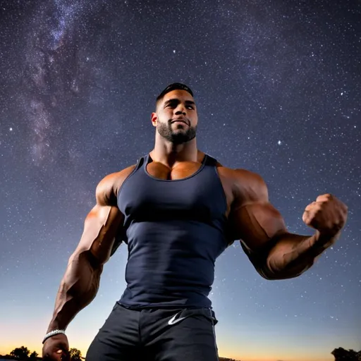 Handsome giant hyper muscular bodybuilder packed wit...