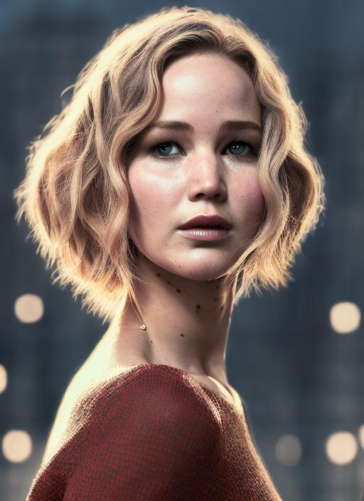 Portrait of Jennifer lawrence with natural hair and...