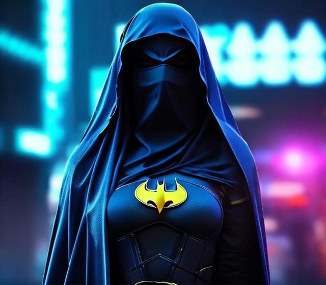 Burqa avanger in cyberpunk, Batman theme, full body,... | OpenArt