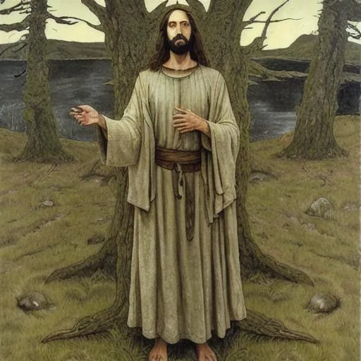 Jesus Christ as a Druid in the style of Andrew Wyeth