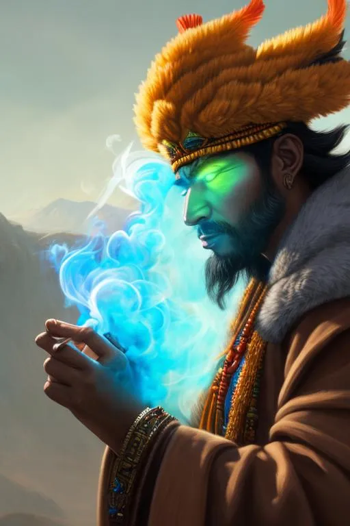 a temur shaman smoking a blunt drawn by amy weber