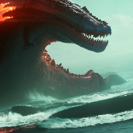 demonic sea serpent with flaming teeth emerging from... | OpenArt