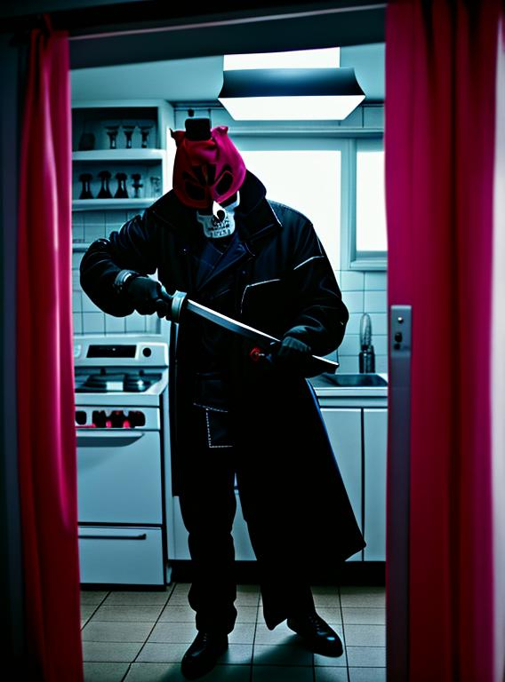 Serial killer wearing a skull mask, with a meat clea...