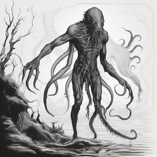 Ink line art. Lovecraftian. Eldritch fish man monste... | OpenArt
