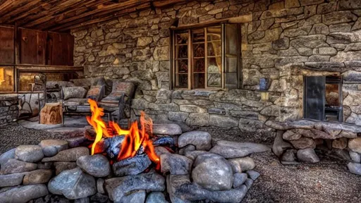 Photo of a campfire in a primitive stone house, HDR, 4k | OpenArt