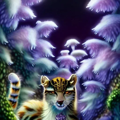 a bejewelled felinoid fursona with soft downy facial... | OpenArt