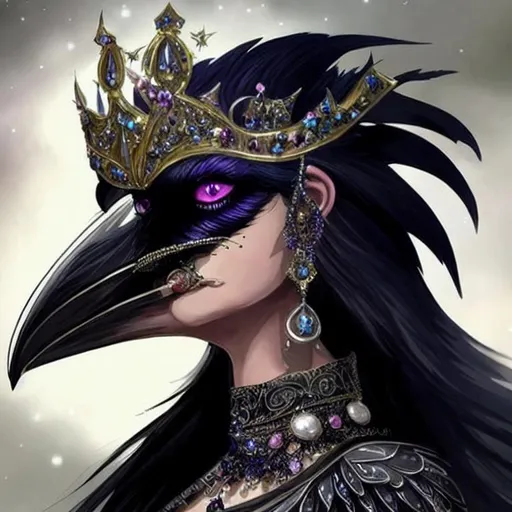 A beautiful fantasy raven queen female, glossy lips,... | OpenArt