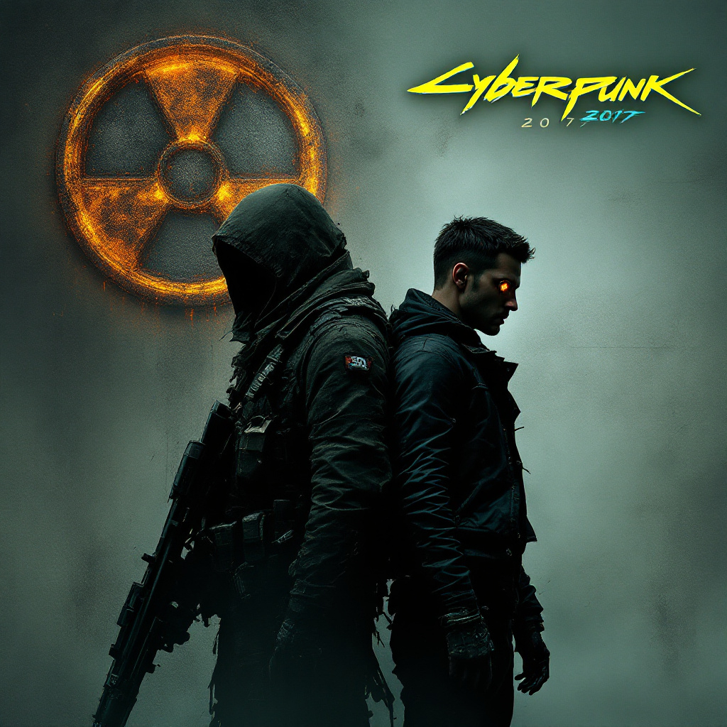 Stalker 2 and Cyberpunk 2077 crossover poster with c...