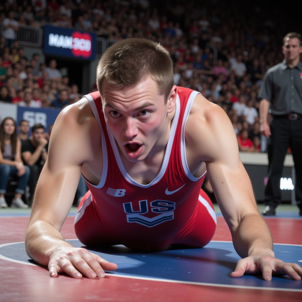 An Awkward derpy US collegiate wrestler with a stupi...