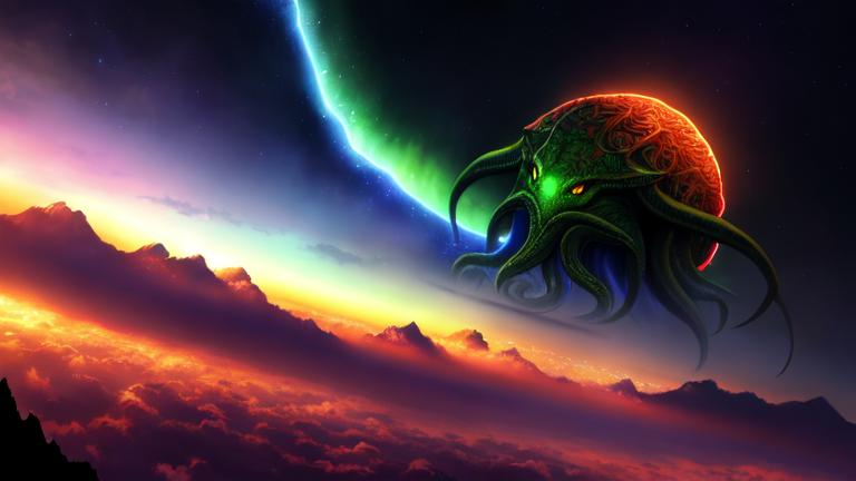 Cthulhu, stars in sky, intricate, masterpiece, hyper... | OpenArt