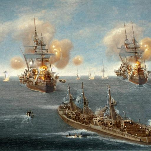 Cannons Firing at Naval Ships during a War | OpenArt
