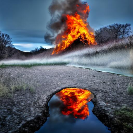 fire reflected in puddle of water | OpenArt