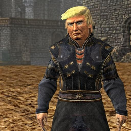 screenshot of Donald Trump character model in Elder... | OpenArt