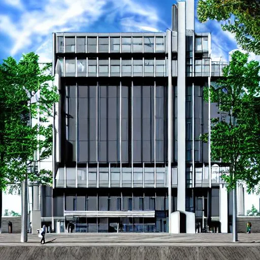 photorealistic nature futuristic building front facing