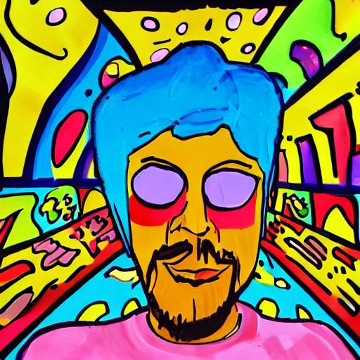 guy sitting in an empy class. school. psychedelic st... | OpenArt