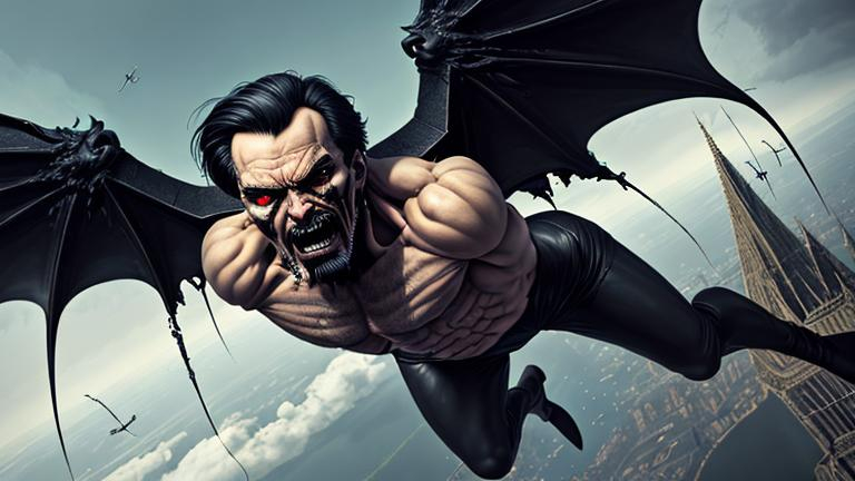 man, evil, flying, detail