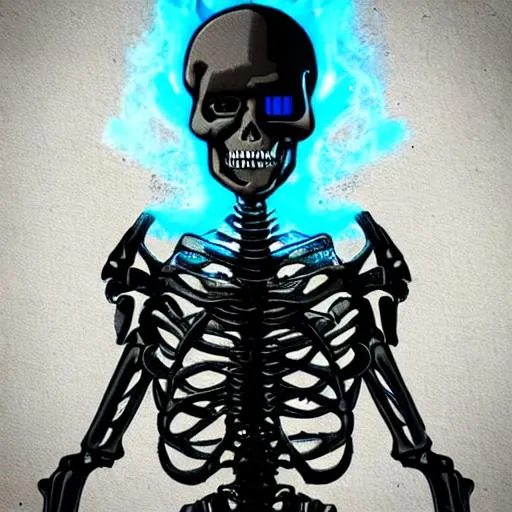 a cyber skeleton, black, turquoise eyes, blue lightn... | OpenArt