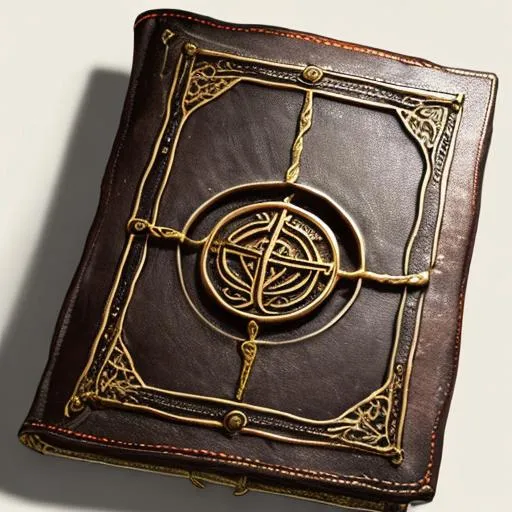 An ancient manuscript bound in leather and a magical... | OpenArt