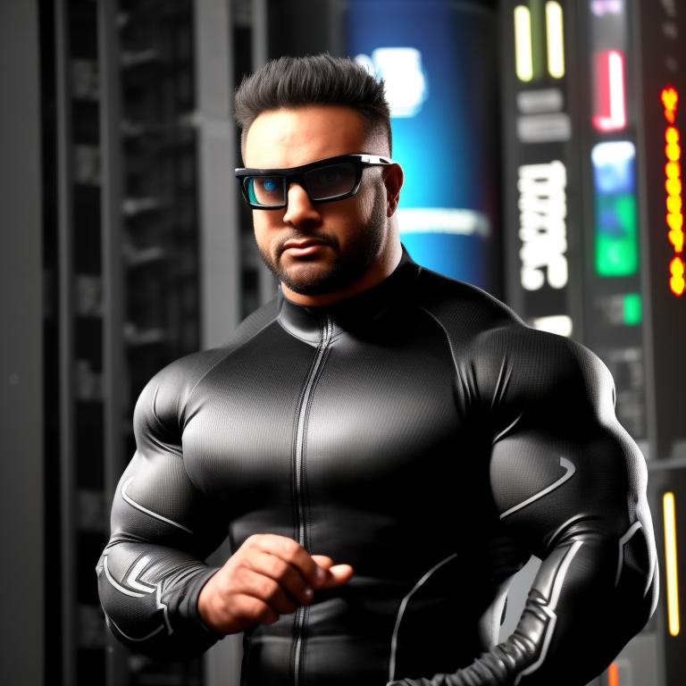 (full body shot) of a beefy android spy bodybuilder... | OpenArt