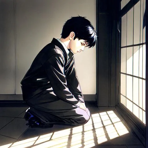 Japanese anime Man smoking cigarettes waiting for t... | OpenArt