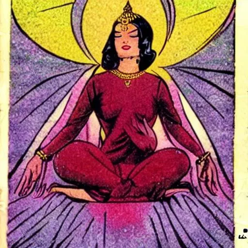 Tantric goddes in lotus pose. use Golden Age Marvel...
