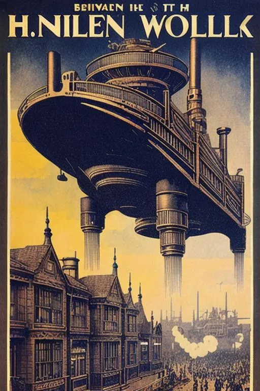 early 1900s poster about an h.g. wells inspired alie... | OpenArt