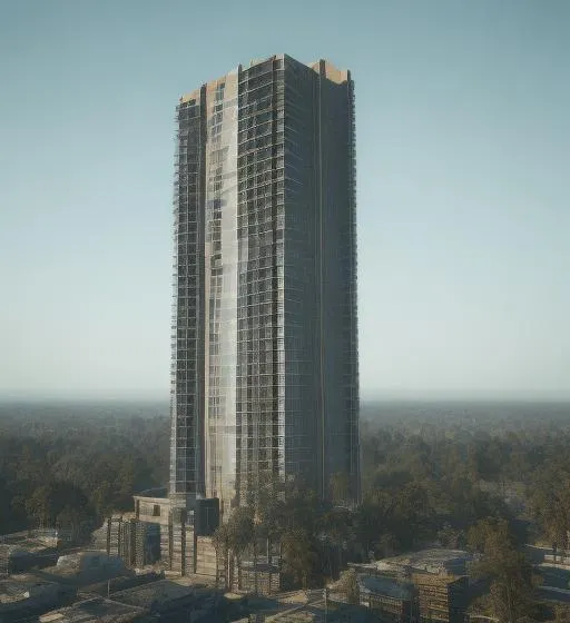 a pencil sketch of a high-rise building with distort...