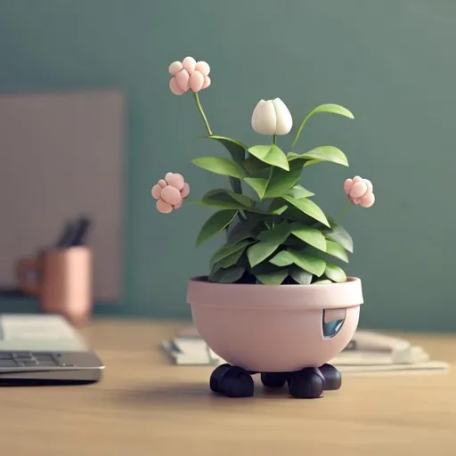 Cute desk pet robot that looks like a potted flower,...