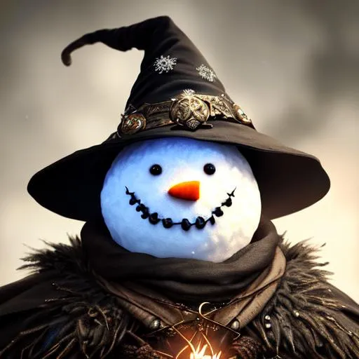 fantasy, snowman, wearing mage clothing, with a wiz... | OpenArt