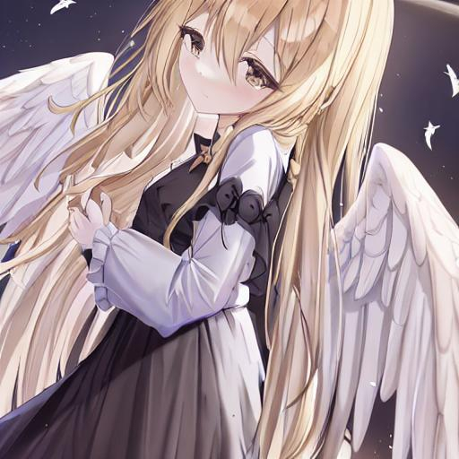 angelic girl blonde hair black seraphim wings long d... | OpenArt