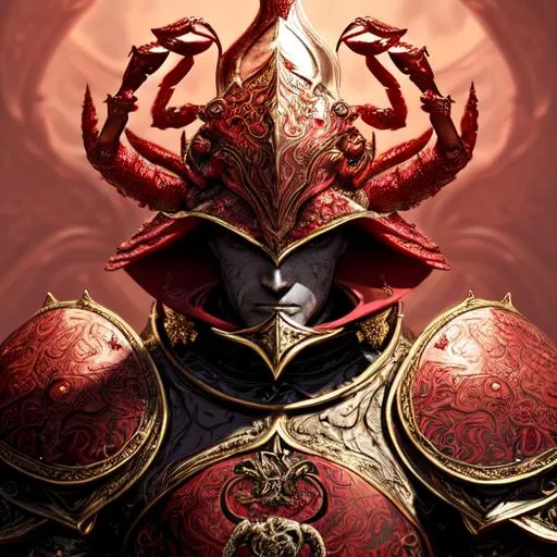 Tarot style + Cancer + man in ornate crab red armor...