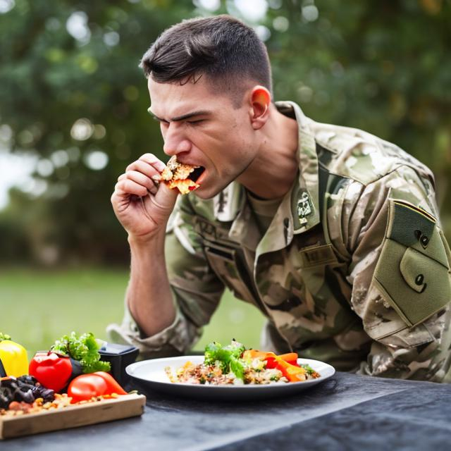a fit soldier eating healthy food