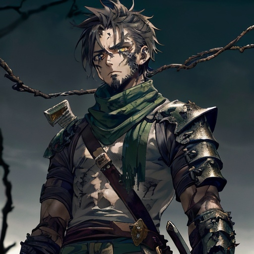 Design a post-apocalyptic anime-style survivor male...