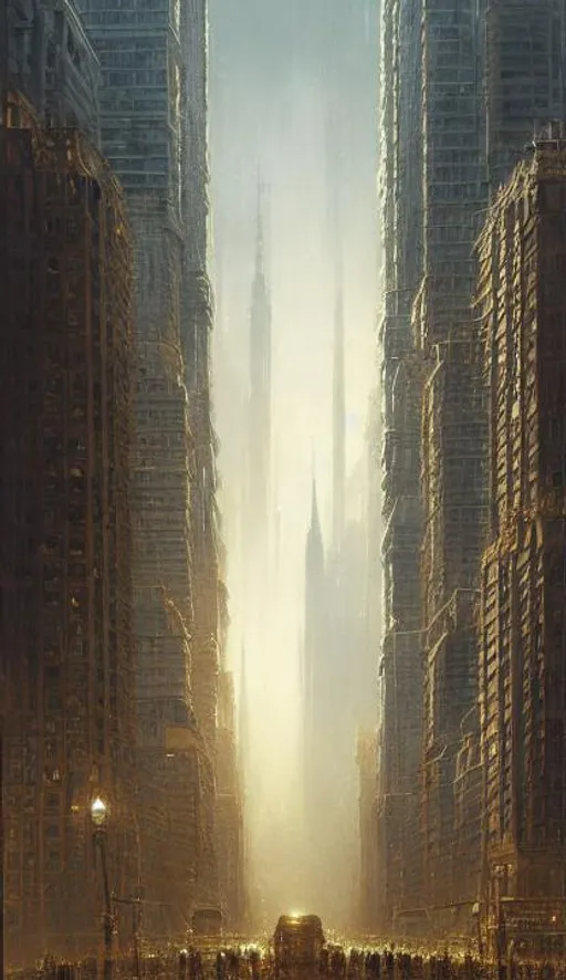 Golden Metropolis, tall buildings and streets, perfe... | OpenArt