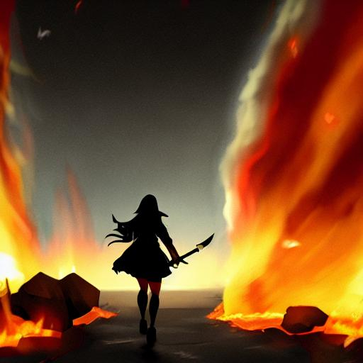 Magic dnd female silhouette walking away from a fier... | OpenArt