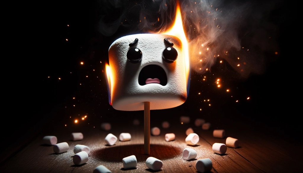 Photo of a dramatic scene where a marshmallow, anthr...