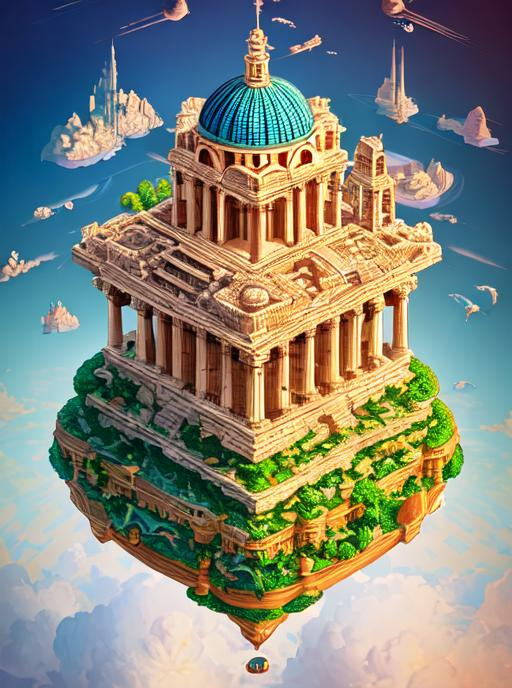100mm photo of isometric floating island in the sky,... | OpenArt