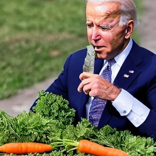 Joe biden eating a carrot leaf