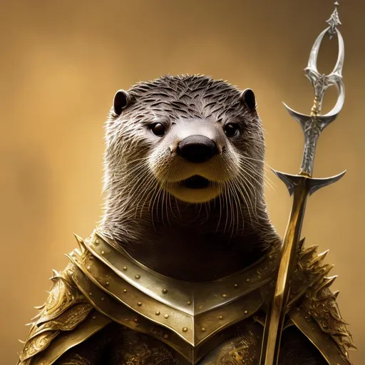 Portrait of an Otter Holy knight in heavy armorfight...