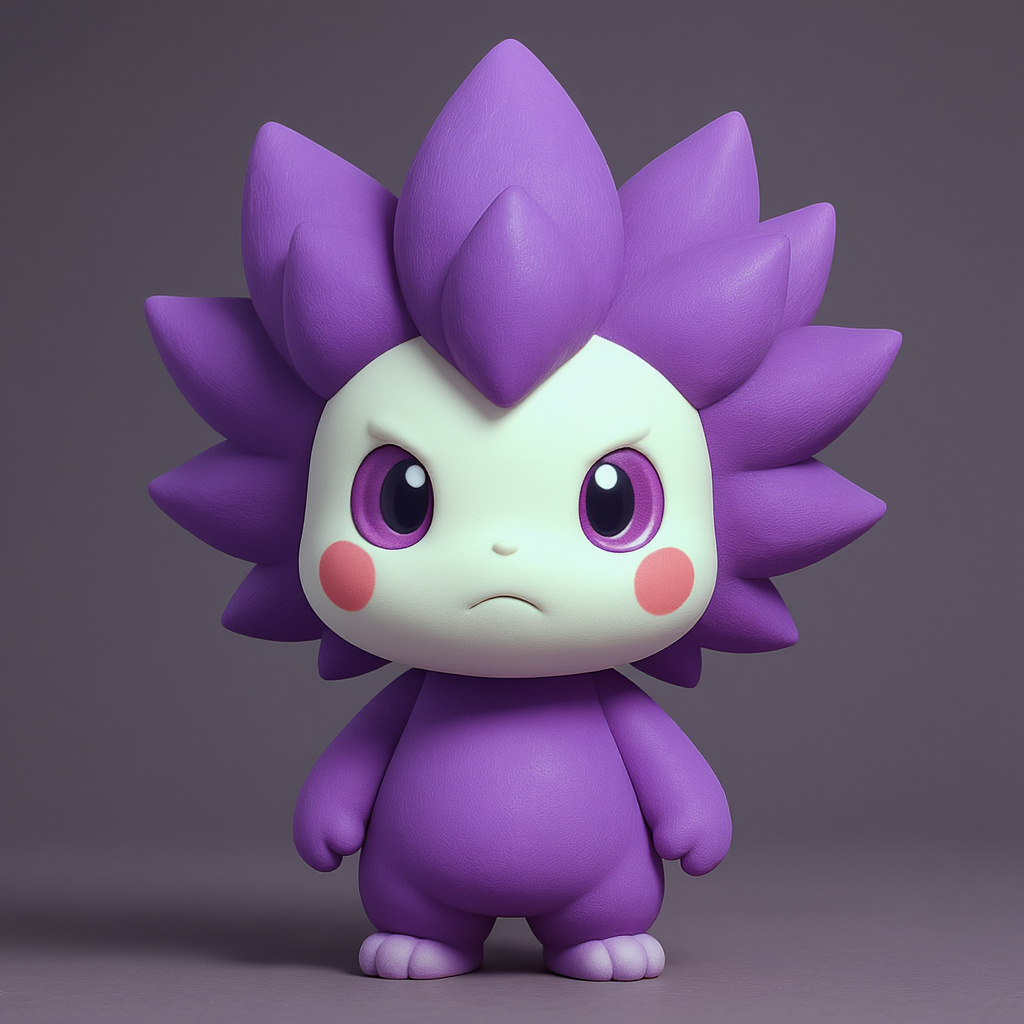 Purple 3d pokemon cartoon with white face and pink s...