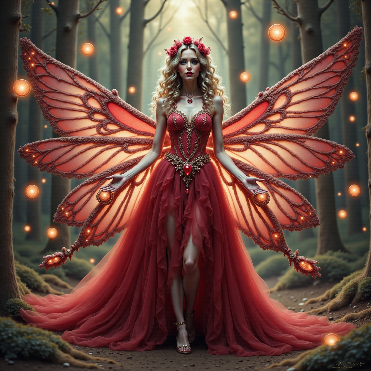ruby fairy goddess, enchanting and ethereal, adorned...
