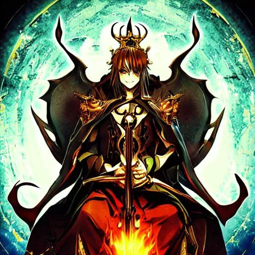 anime, demon lord, holding a dark blade, wearing a d...