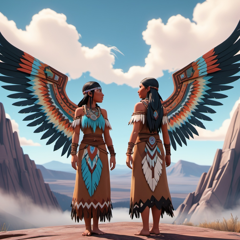 two animated women dressed in native american clothi...