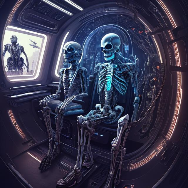 Ultra-detailed cyborg in a spaceship, with anthropom...