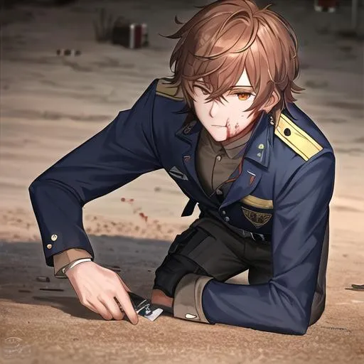 Caleb as a police officer, bullets flying, wounded,...