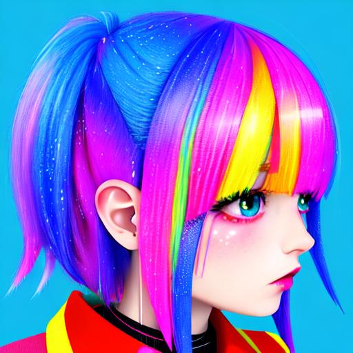 Hyperpop girl, rainbow, static, glitches, cute, pastel