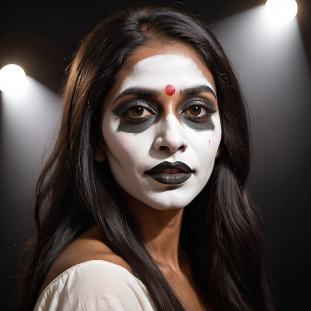 indian woman beautiful long hair half her face the l...