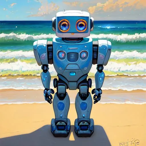 "Snow man robot on the beach by Elaine Bayley, neo-i... | OpenArt