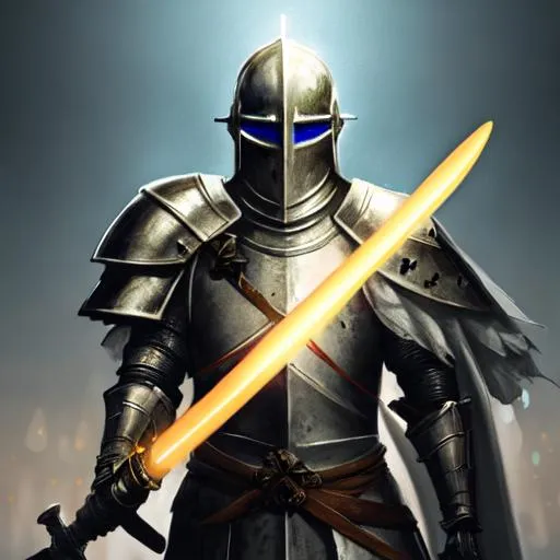 A glowing knight with a glowing eye and a glowing sword | OpenArt
