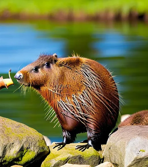 capybara with a pink tutu on a stage with pink conf... | OpenArt